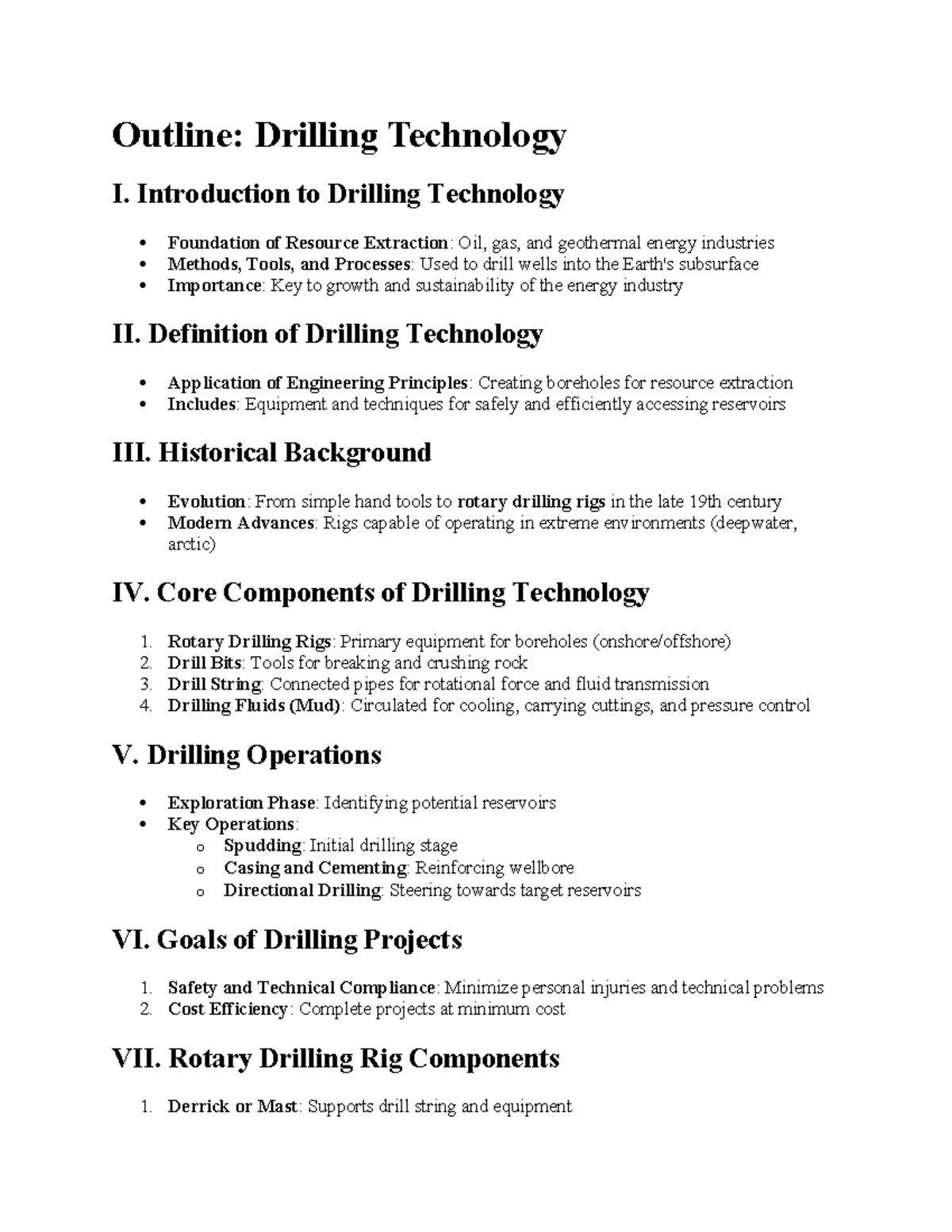Drill TECH Outline Chapter 1 AND 2 - Outline: Drilling Technology I ...