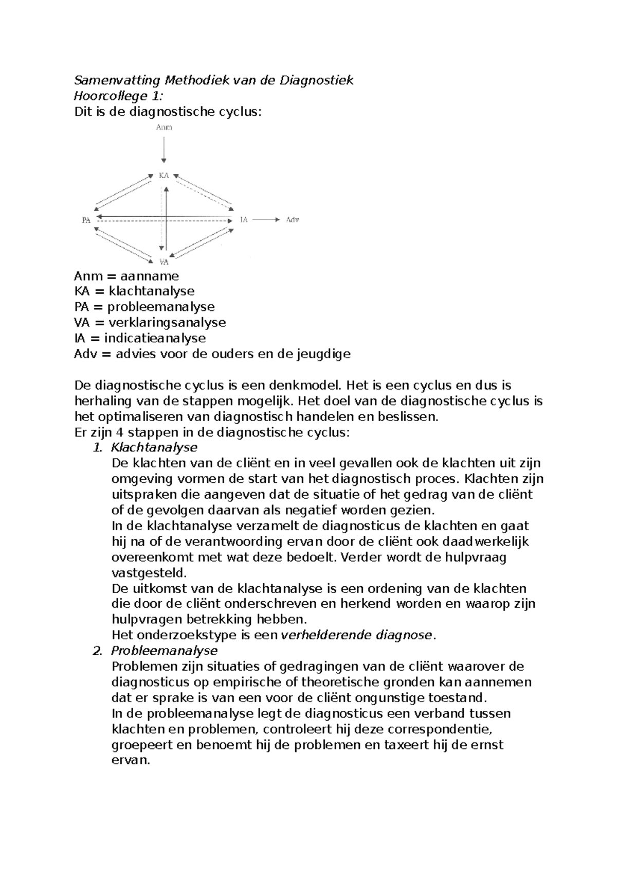 Samenvatting Methodiek van de Diagnostiek - Samenvatting Methodiek van ...