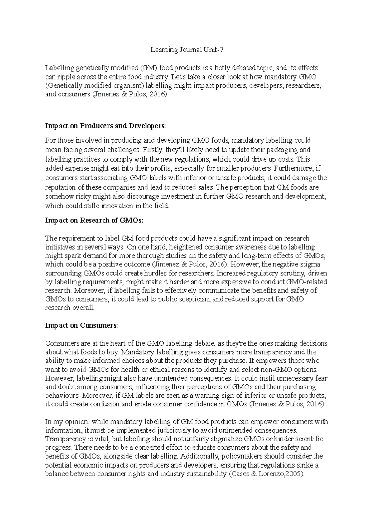 Learning Journal Unit-7 - Learning Journal Unit- Labelling genetically ...