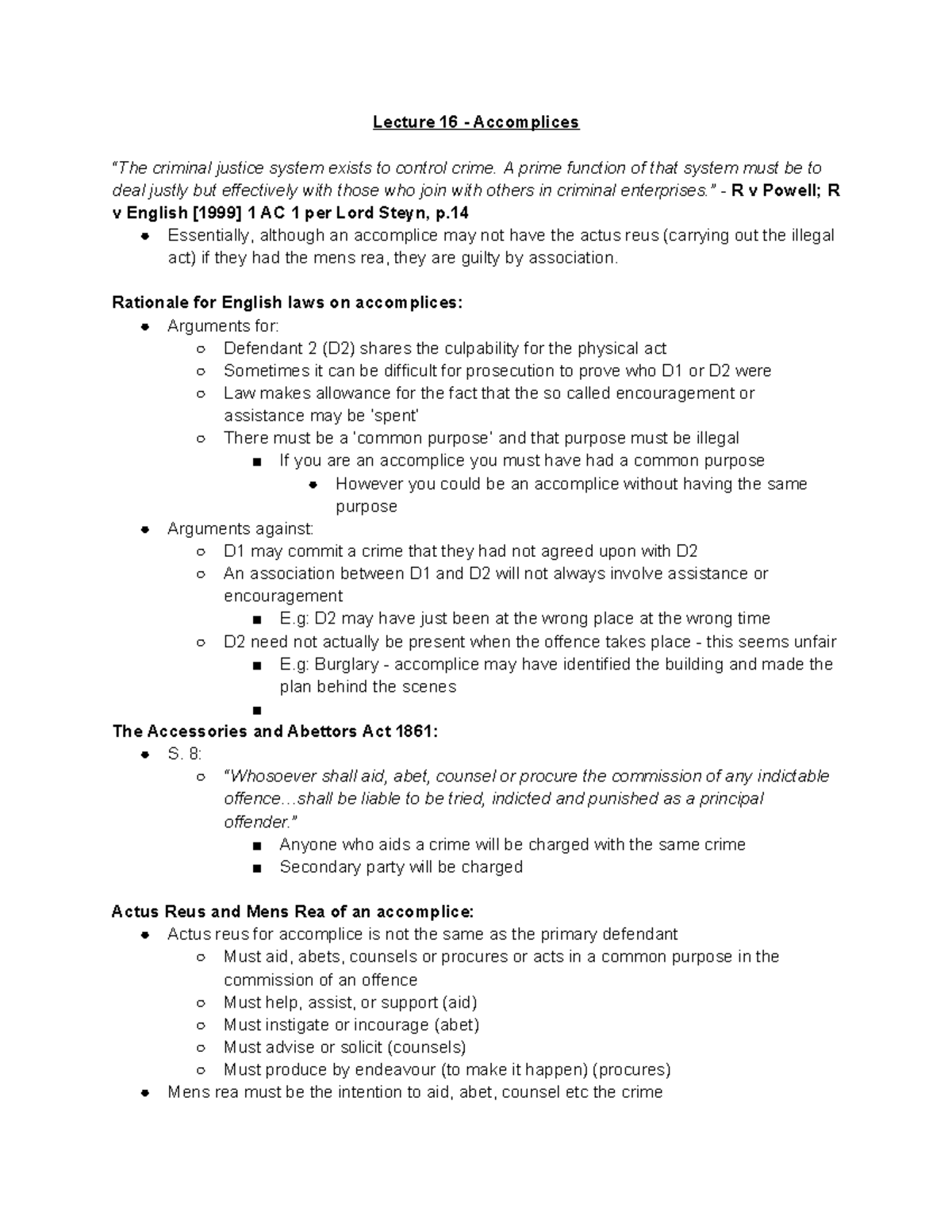 Lecture 16 - Accomplices - Lecture 16 - Accomplices “The criminal justice system exists to ...