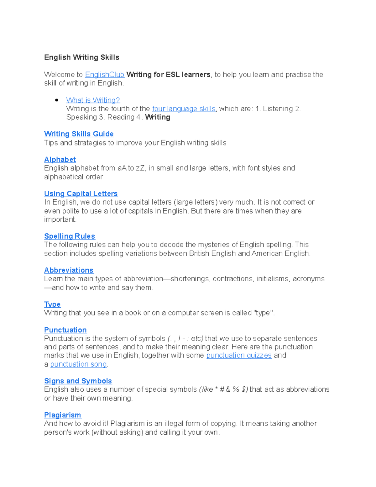 English Writing Skills - English Writing Skills Welcome to EnglishClub ...