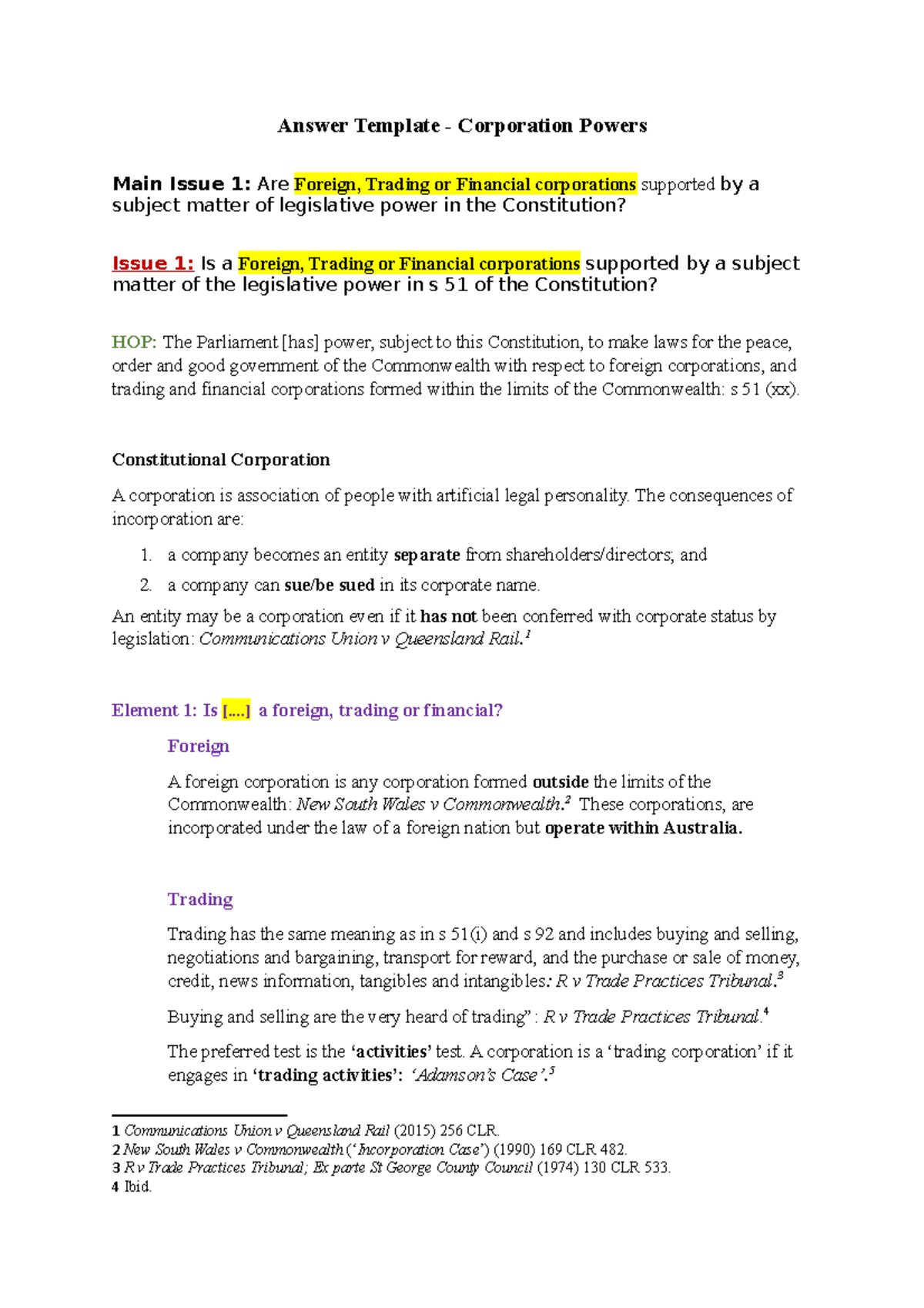 Answer Template - Corporation - Constitutional Corporation A ...