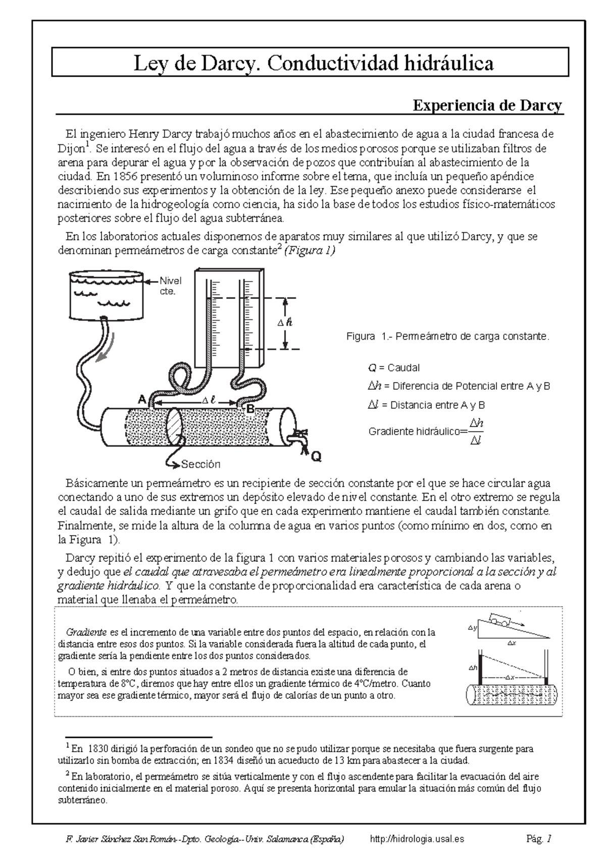 Ley Darcy - Ley de Darcy. Conductividad hidráulica Experiencia de Darcy ...
