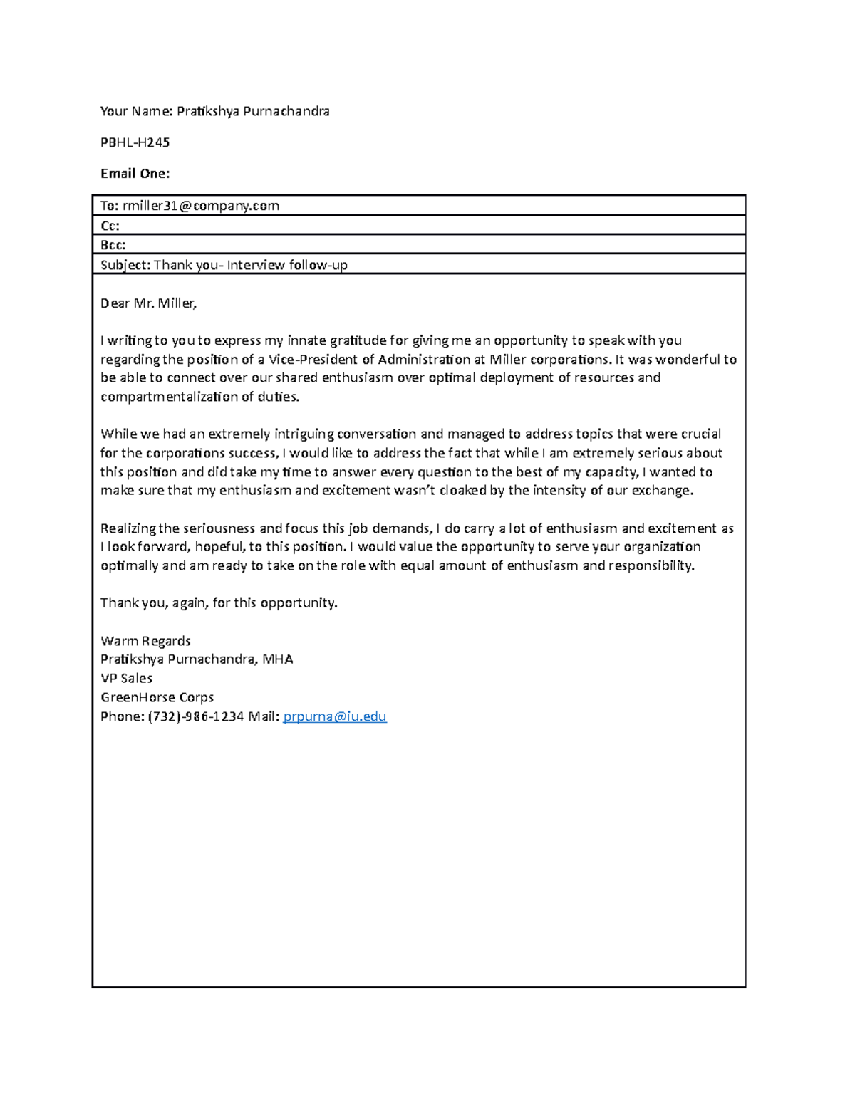 Email Assignment Template - Your Name: Pratikshya Purnachandra PBHL-H ...