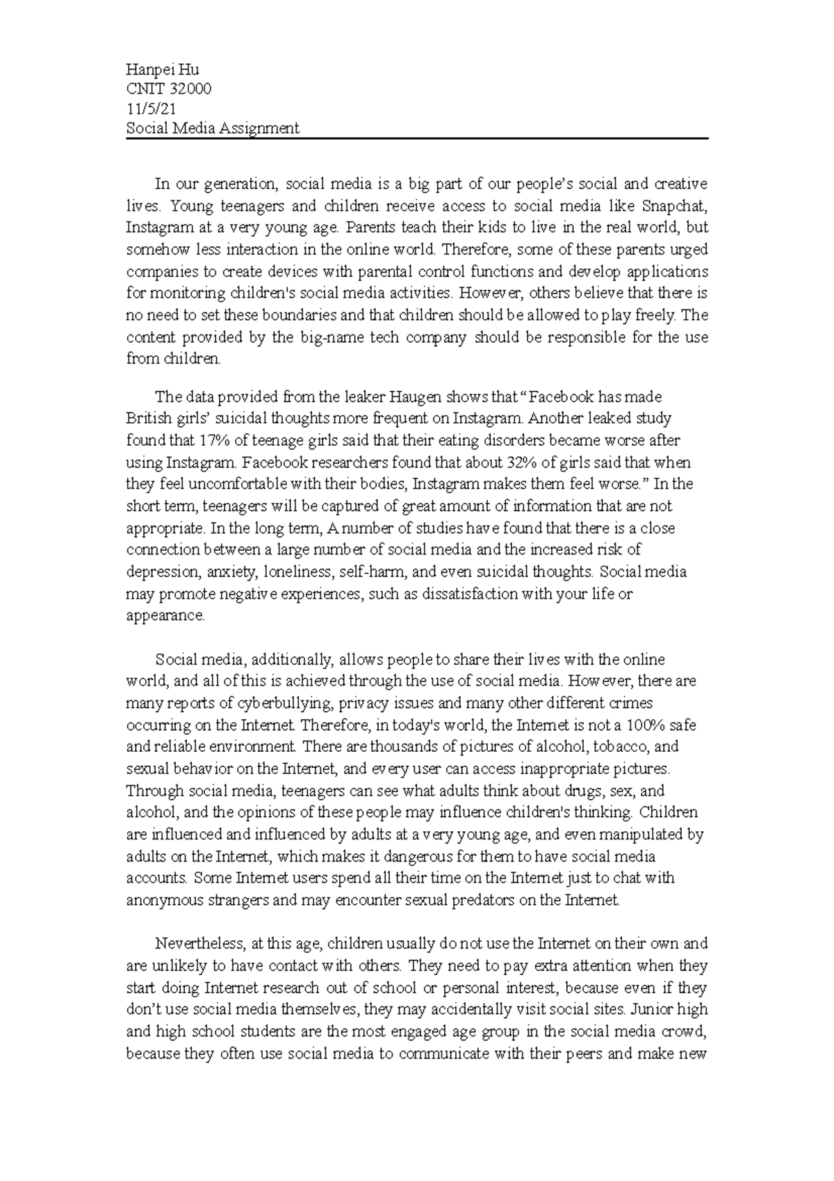 Social Media Assignment - SA 10914 - Purdue - Studocu