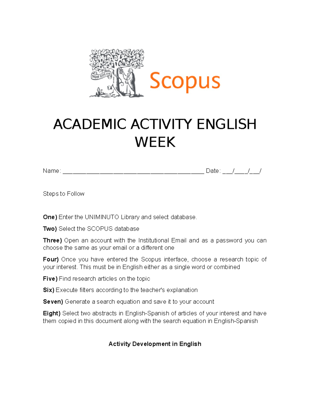 Academic Activity English WEEK - ACADEMIC ACTIVITY ENGLISH WEEK Name ...