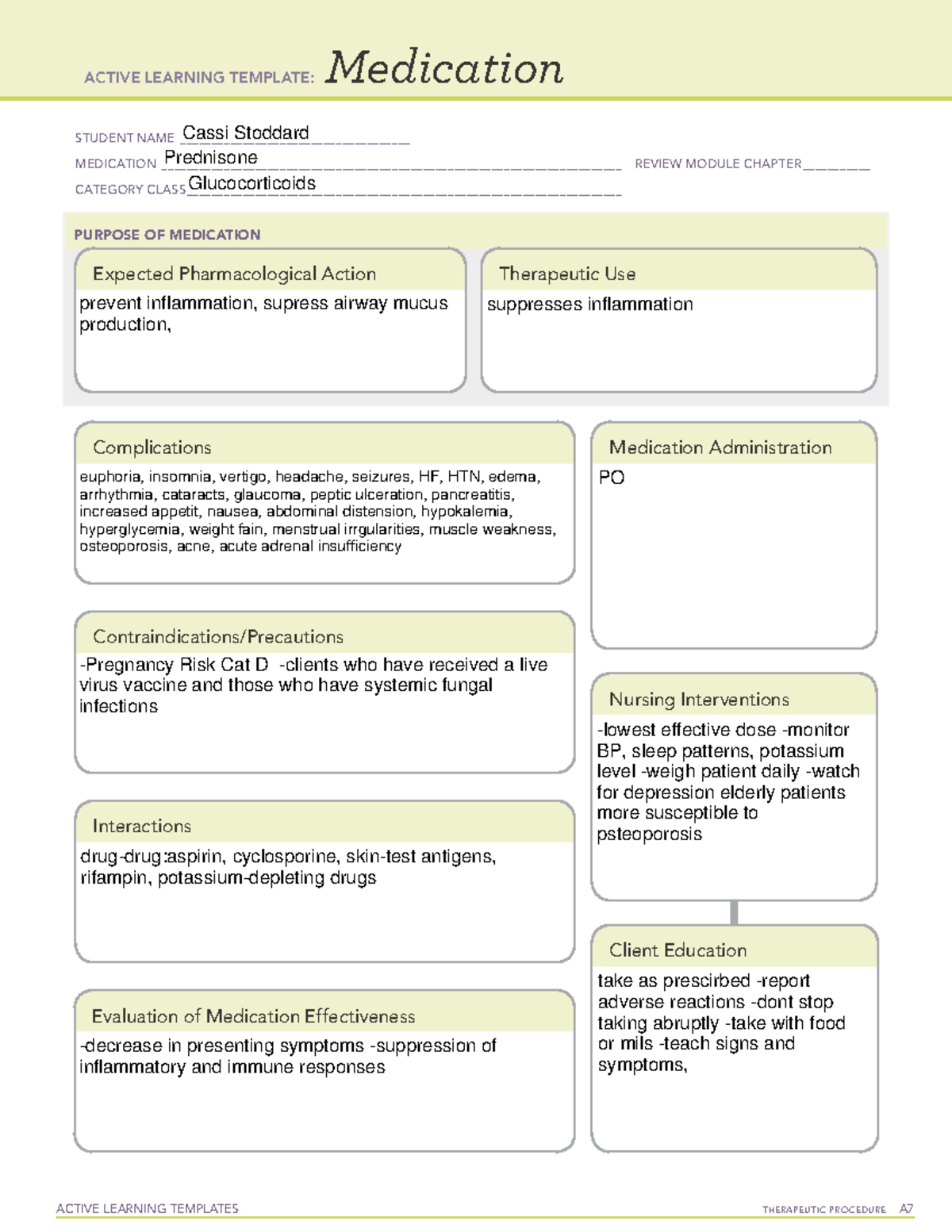 Prednsone - ATI template - ACTIVE LEARNING TEMPLATES TherapeuTic ...
