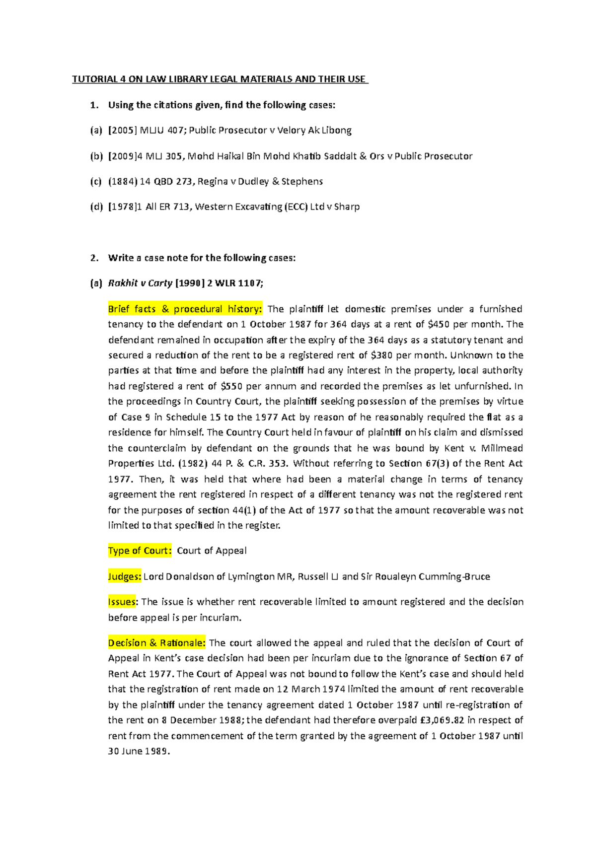 TUTORIAL 4 ON LAW LIBRARY LEGAL MATERIALS AND THEIR USE - Using the ...