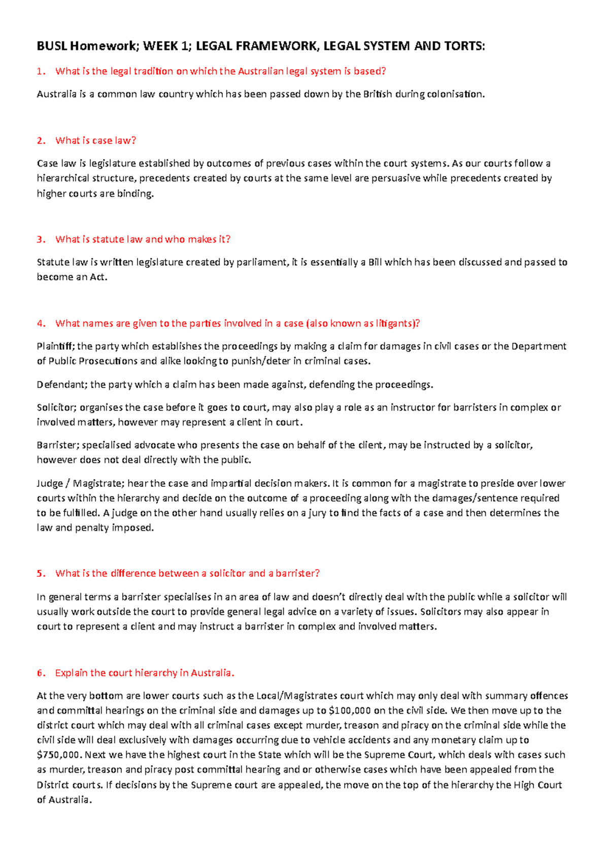WEEK 1; HWK - Hwk - BUSL Homework; WEEK 1; LEGAL FRAMEWORK, LEGAL ...