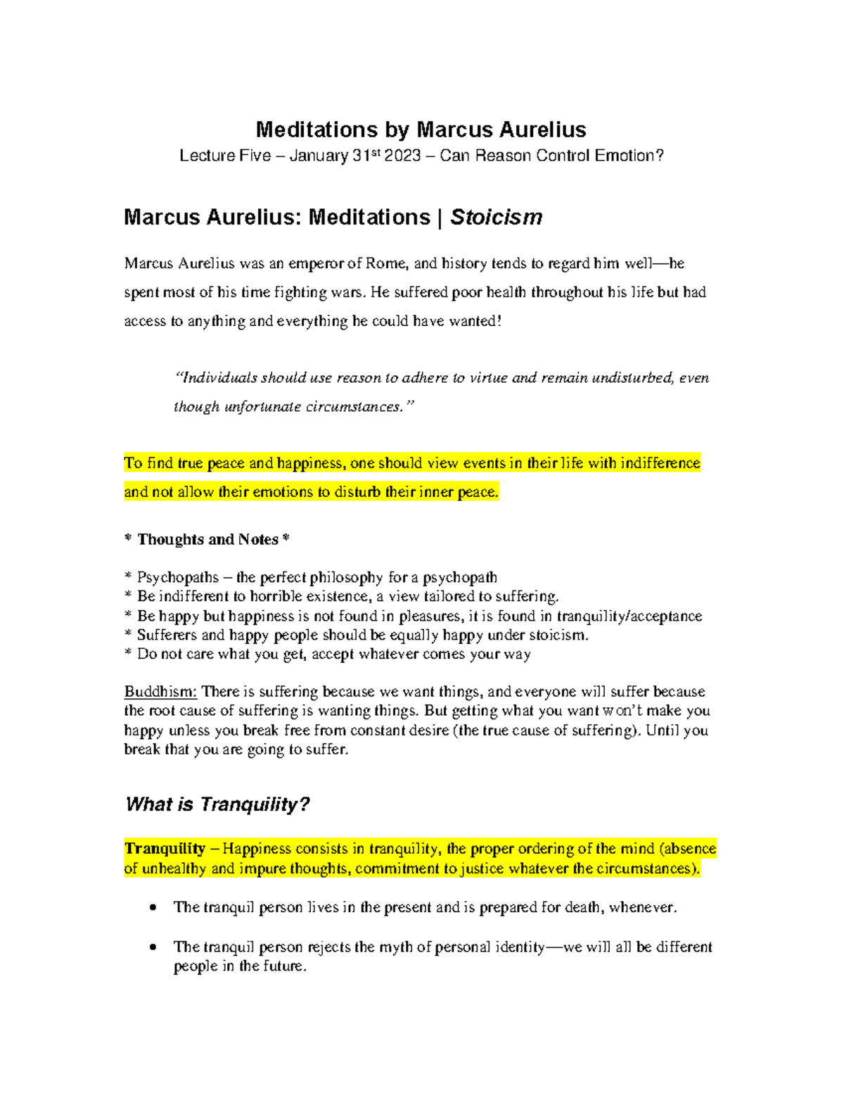 01-31-23 Lecture Notes: Meditations by Marcus Aurelius - Meditations by ...