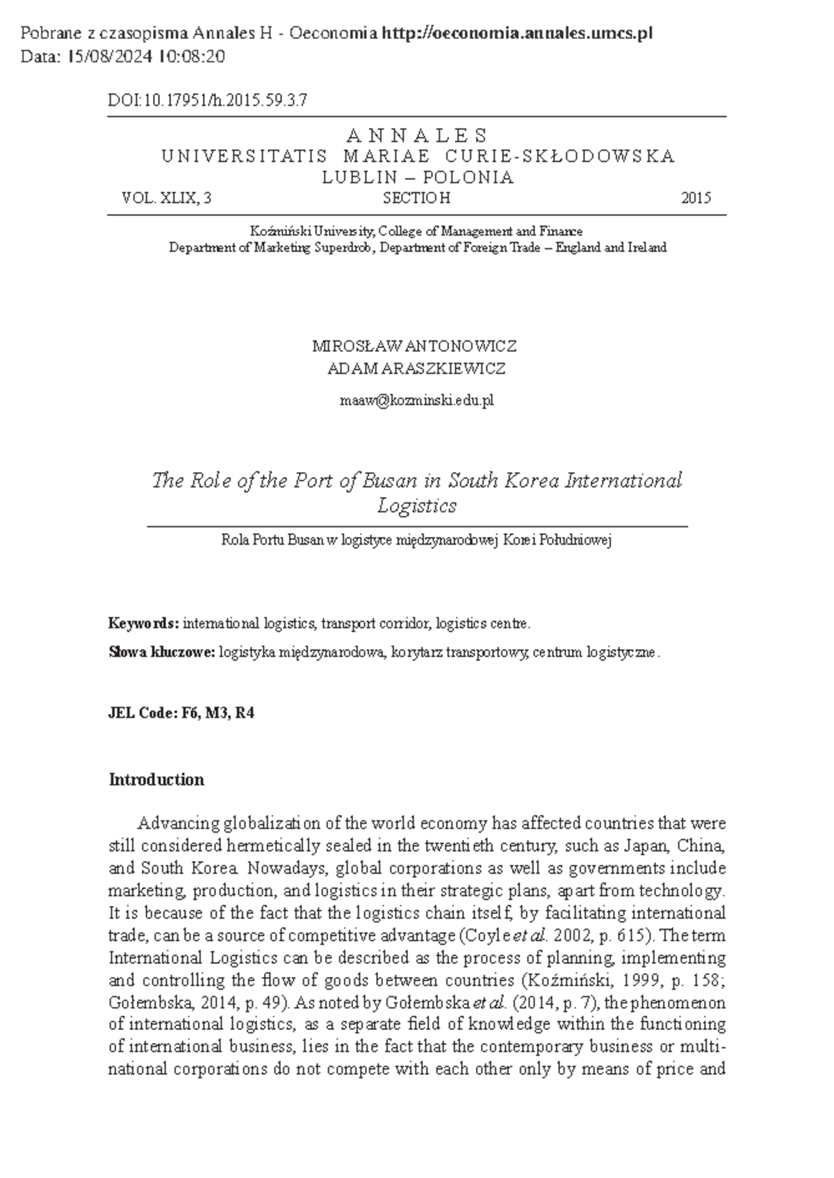 Dọcaabvsndkahd dj - DOI:10.17951/h.2015.59. MIROSŁAW ANTONOWICZ, ADAM ...