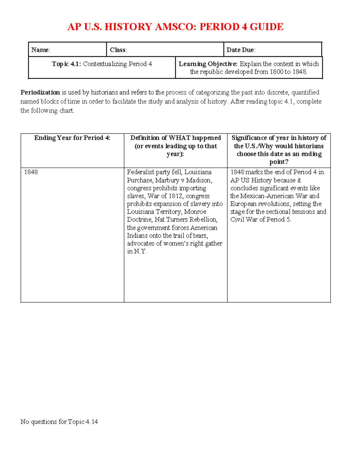Amsco Unit 4 2021 Reading Guide - Name: Class: Date Due: Topic 4 ...