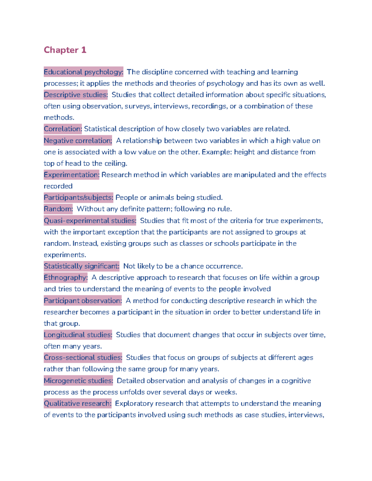 Educ 220 Terms - Chapter 1 Educational psychology: The discipline ...