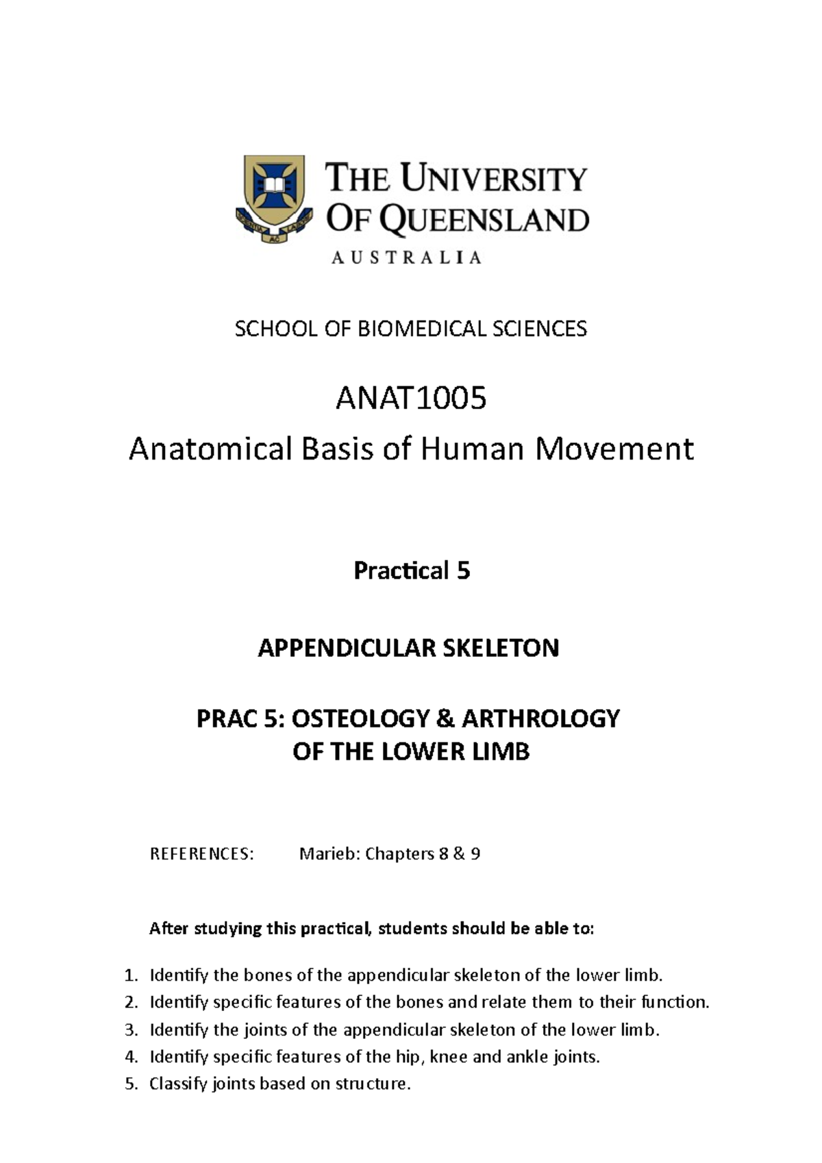 PRAC 4 - Biom1050 prac notes - SCHOOL OF BIOMEDICAL SCIENCES ANAT ...