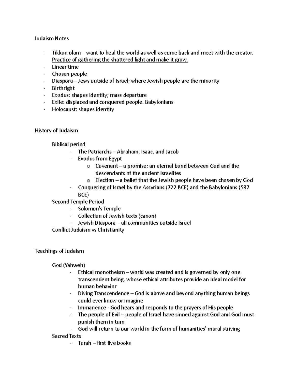 Judaism Notes - Judaism Notes Tikkun olam – want to heal the world as ...