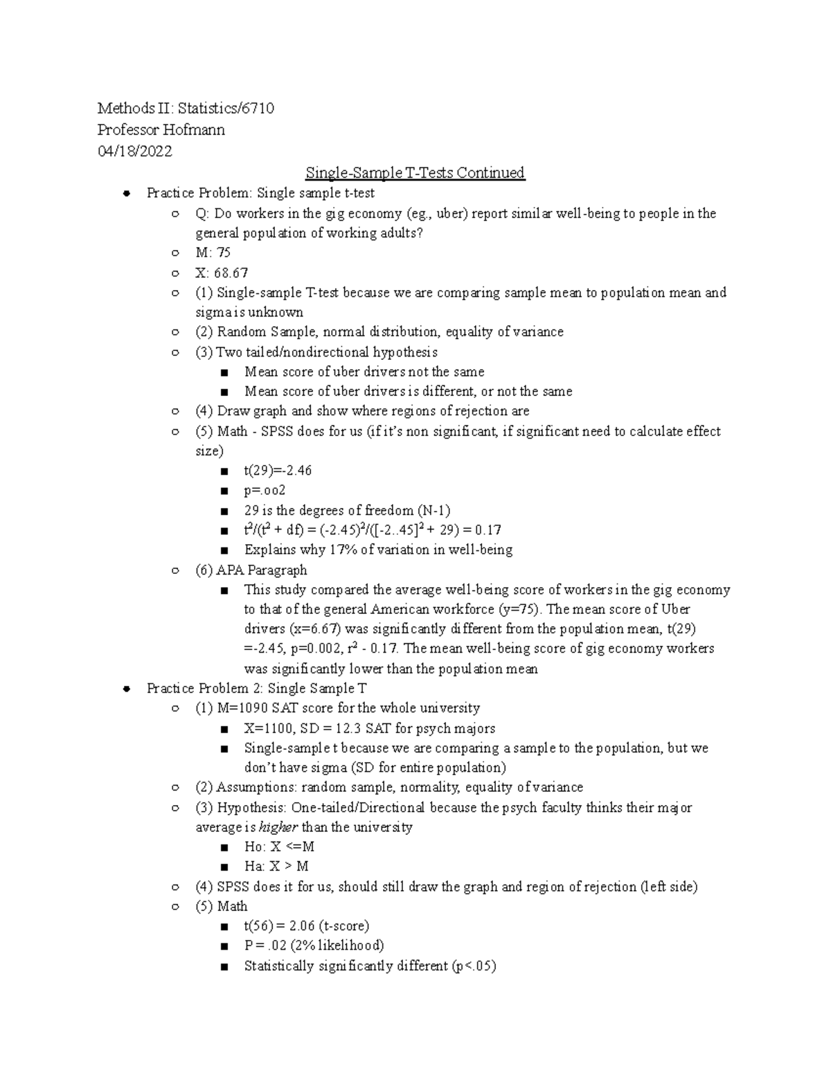 PS 201M-002 T-test (continuation) - Methods II: Statistics/ Professor ...