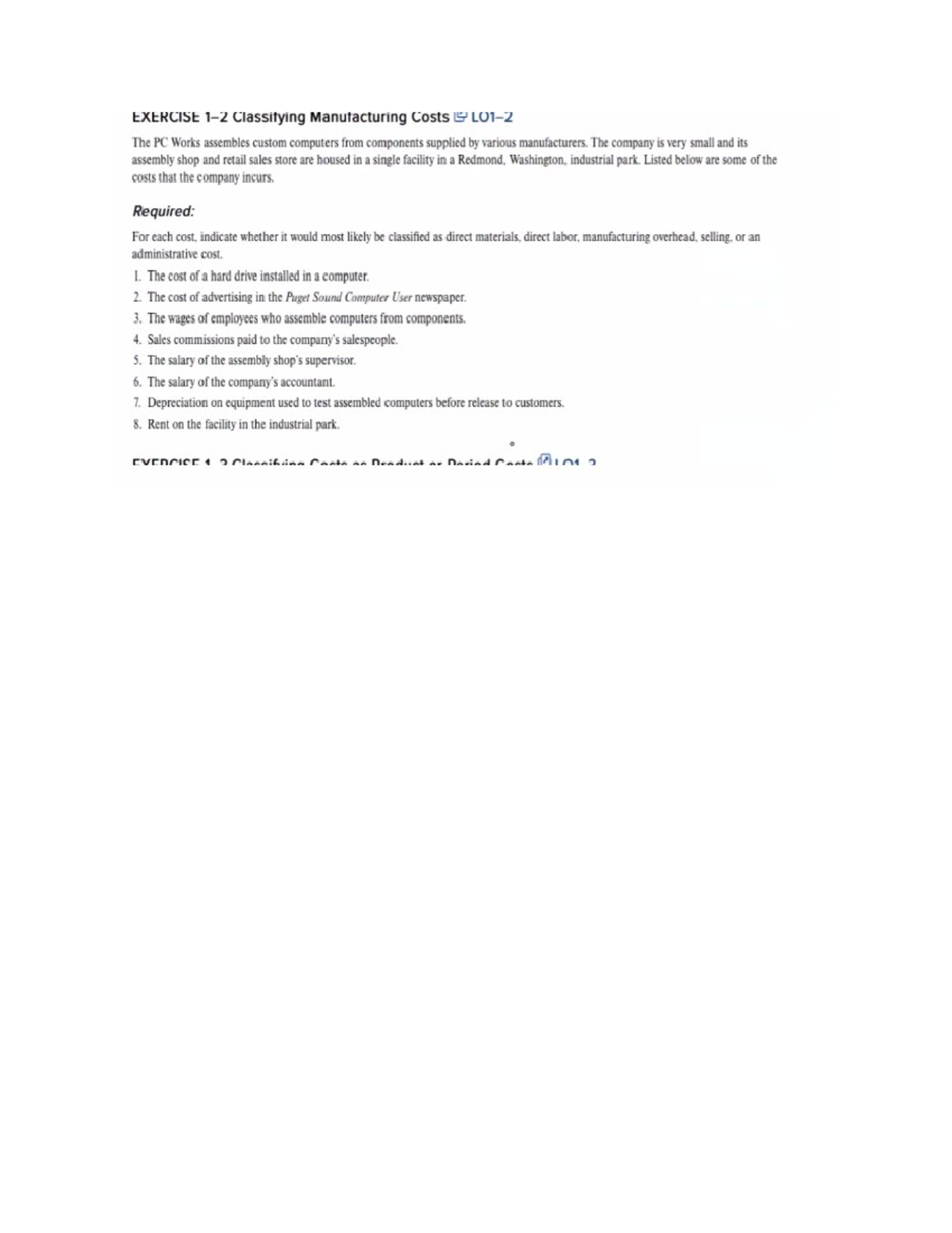 Exercise for chapter 1 classifying costs - Strategic Entrepreneurship ...
