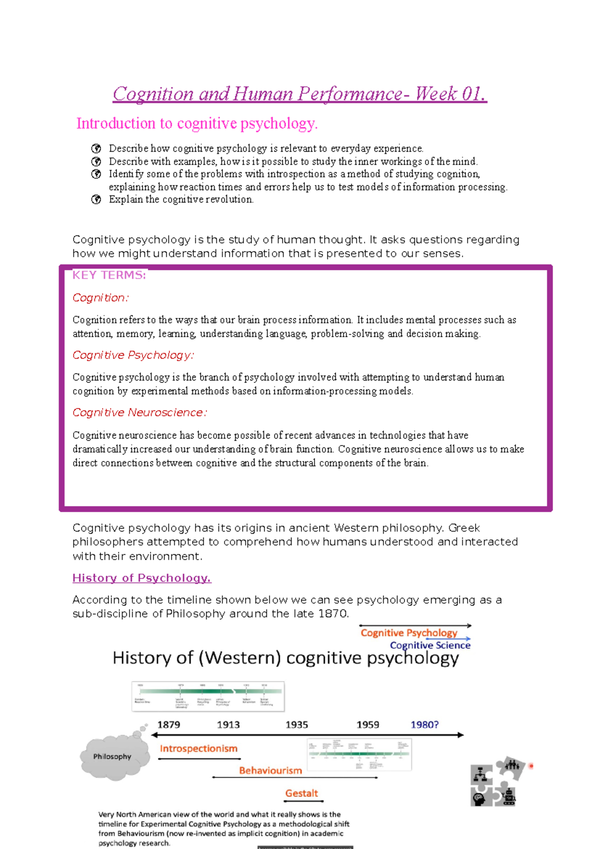 Cognition and Behaviour - Cognition and Human Performance- Week 01 ...