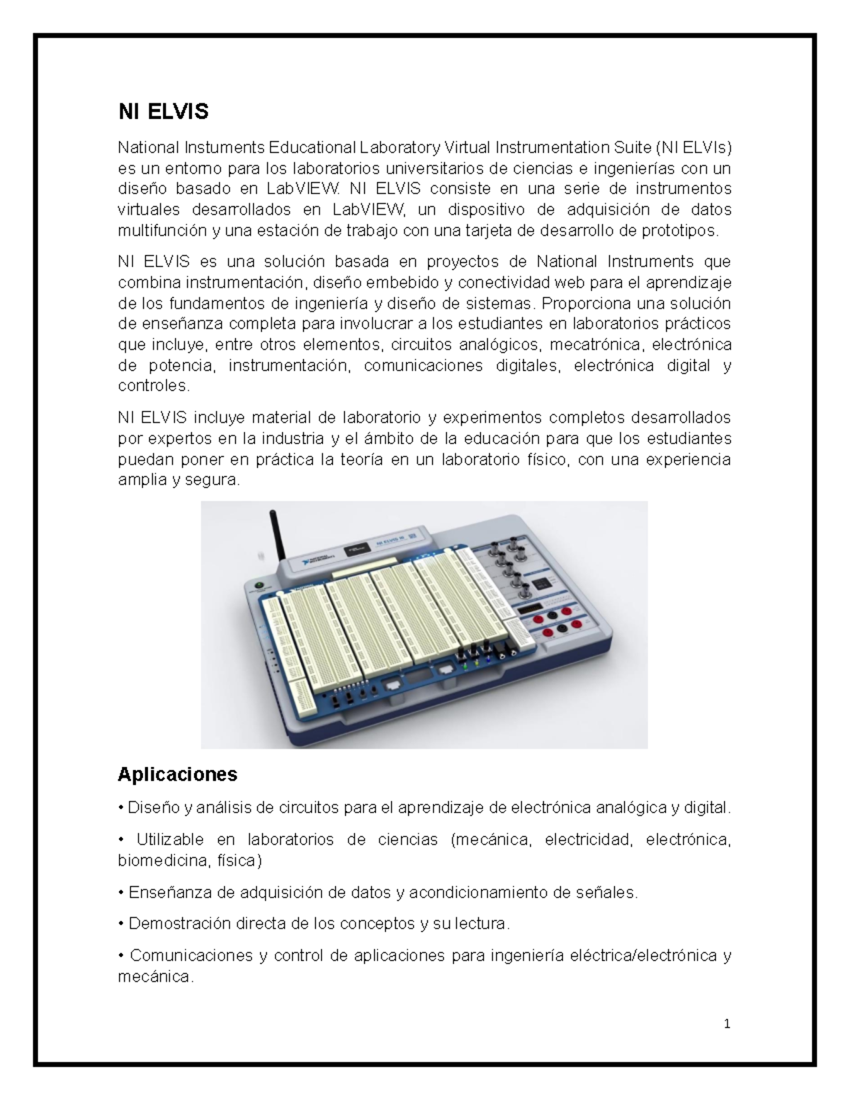 NI Elvis - 1 NI ELVIS National Instuments Educational Laboratory Virtual Instrumentation Suite ...