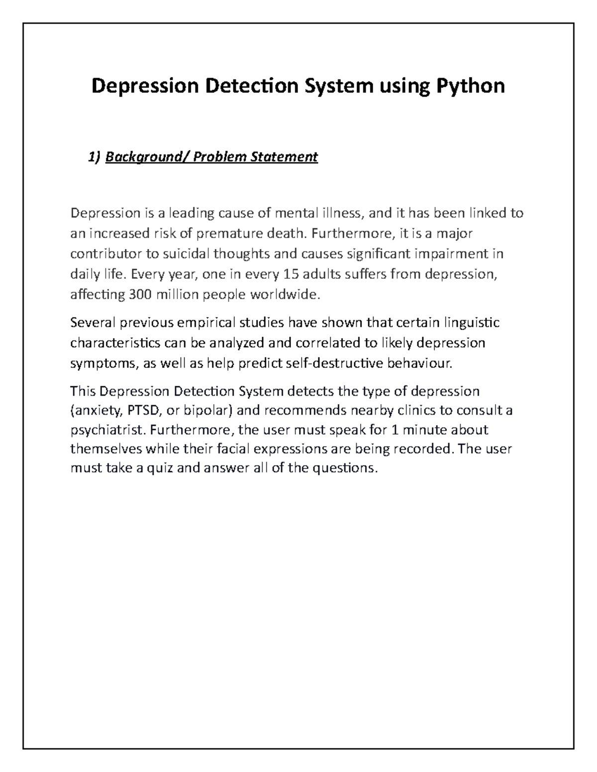 PY051 - Project Practical - Depression Detection System using Python ...