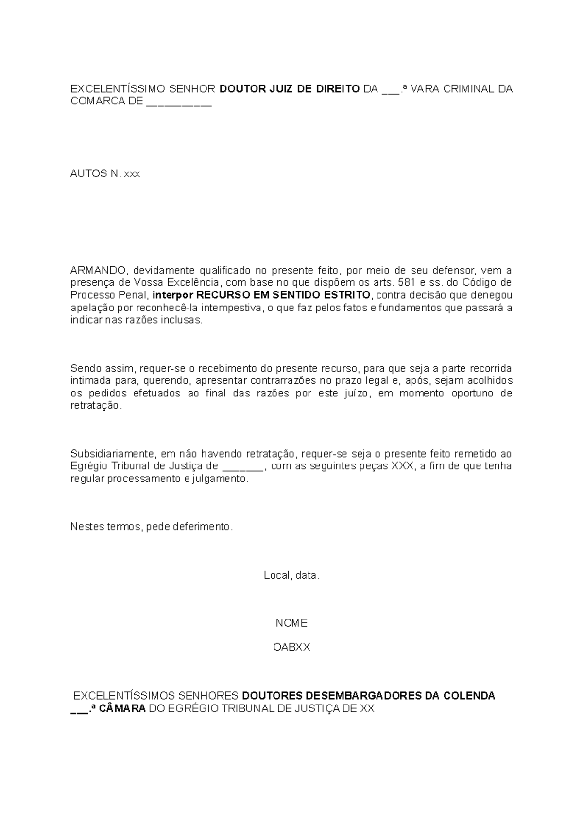 Modelo Recurso Sentido Estrito - RETOEDU