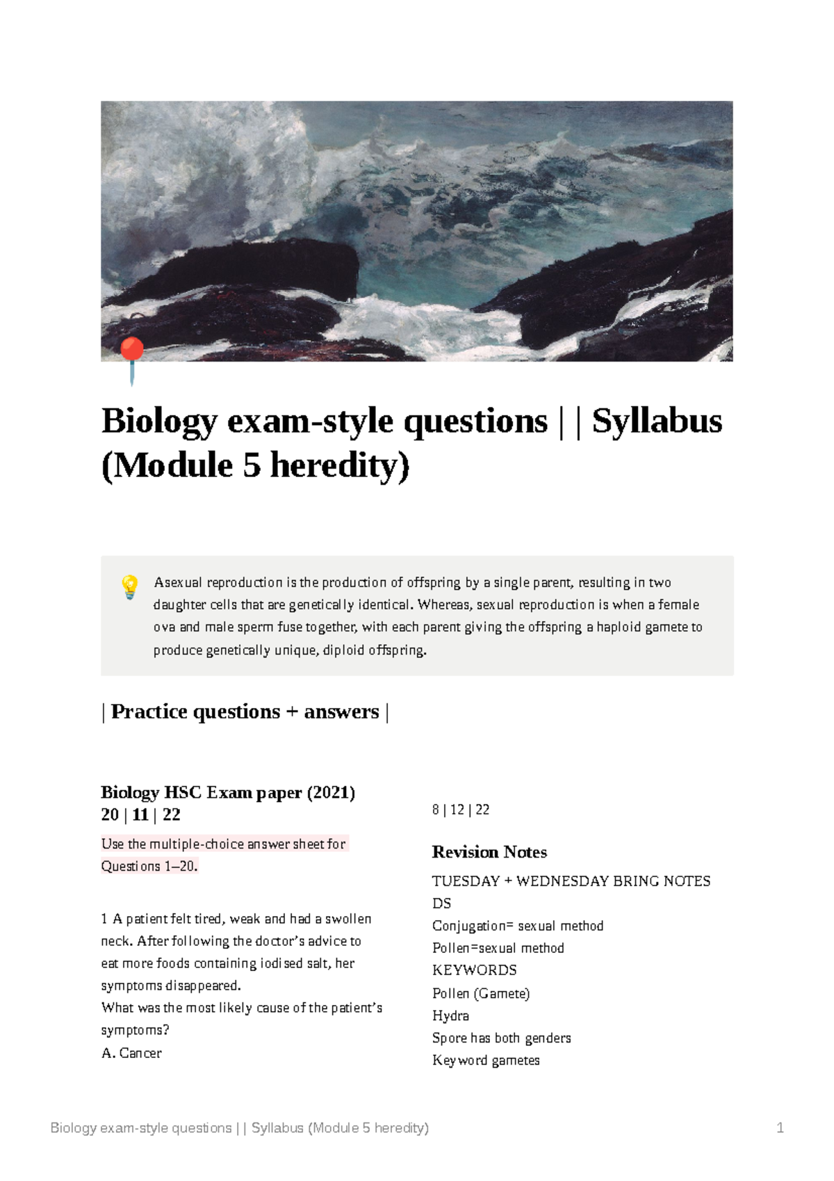 Biology exam-style questions Syllabus (Module 5 heredity) - » Biology ...