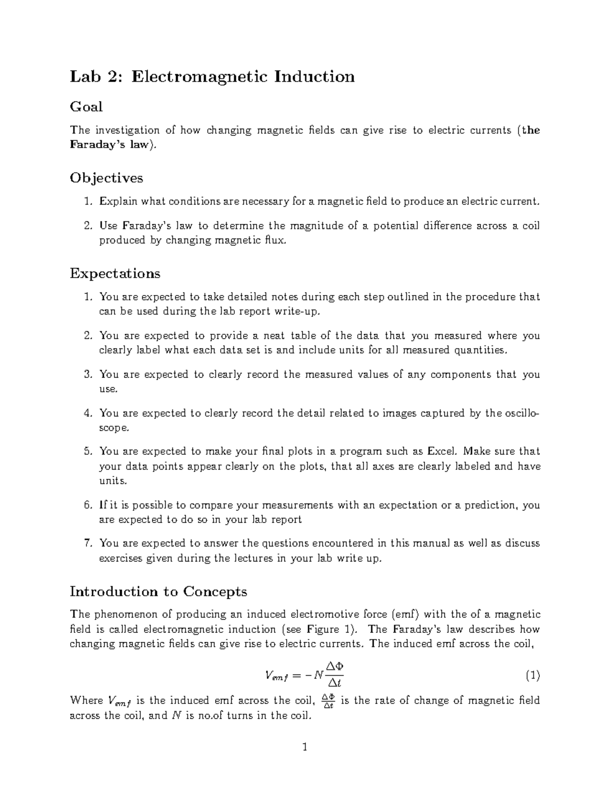 PHYS405 203 Lab2 - Read - Lab 2: Electromagnetic Induction Goal The ...