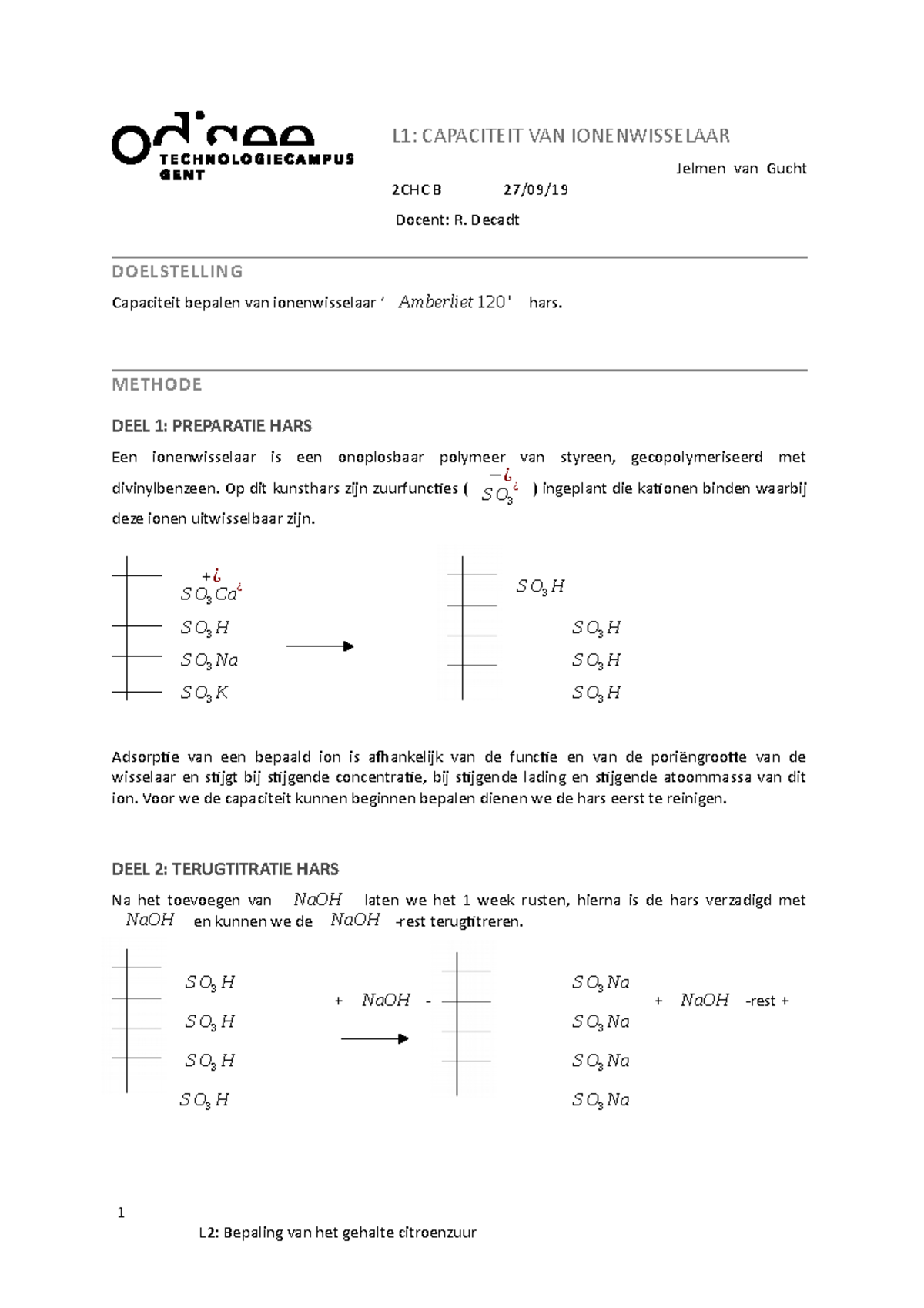 L1 Capaciteit van ionenwisselaar - L1: CAPACITEIT VAN IONENWISSELAAR ...