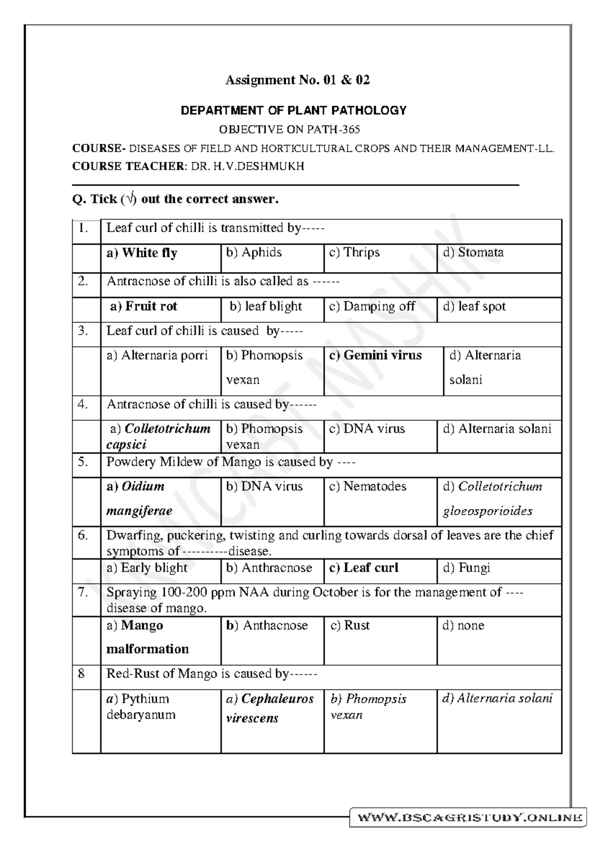 Objectives of biology - Assignment No. 01 & 02 DEPARTMENT OF PLANT ...