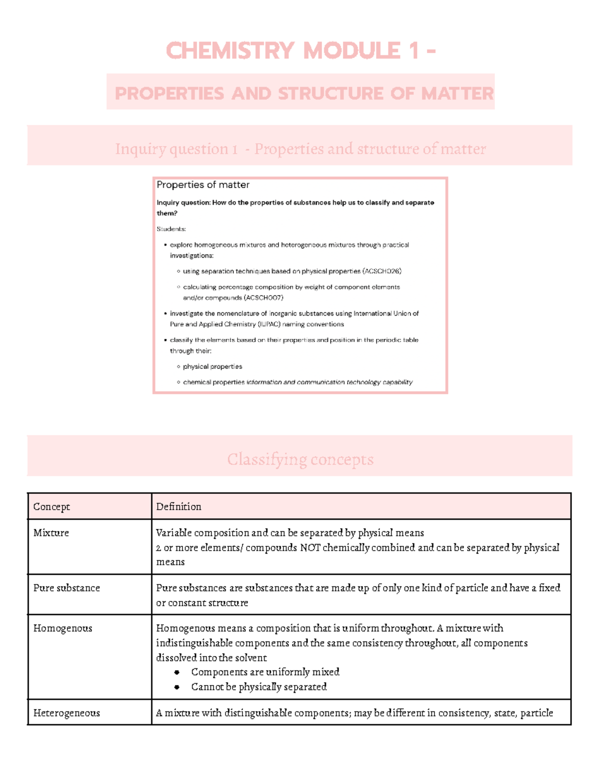 Chem MOD 1 - mod 1 - CHEMISTRY MODULE 1 - PROPERTIES AND STRUCTURE OF ...