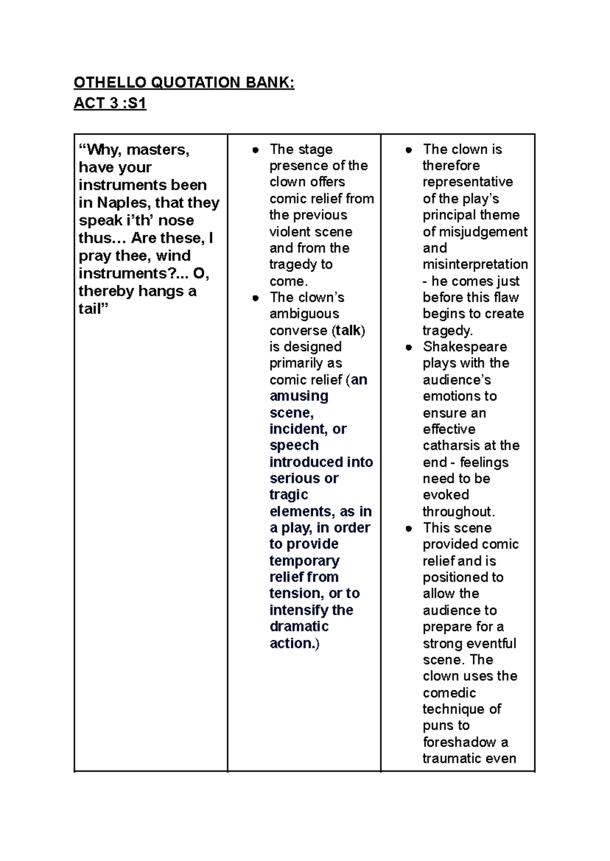othello quotation bank analysis - OTHELLO QUOTATION BANK: ACT 3 :S “Why ...