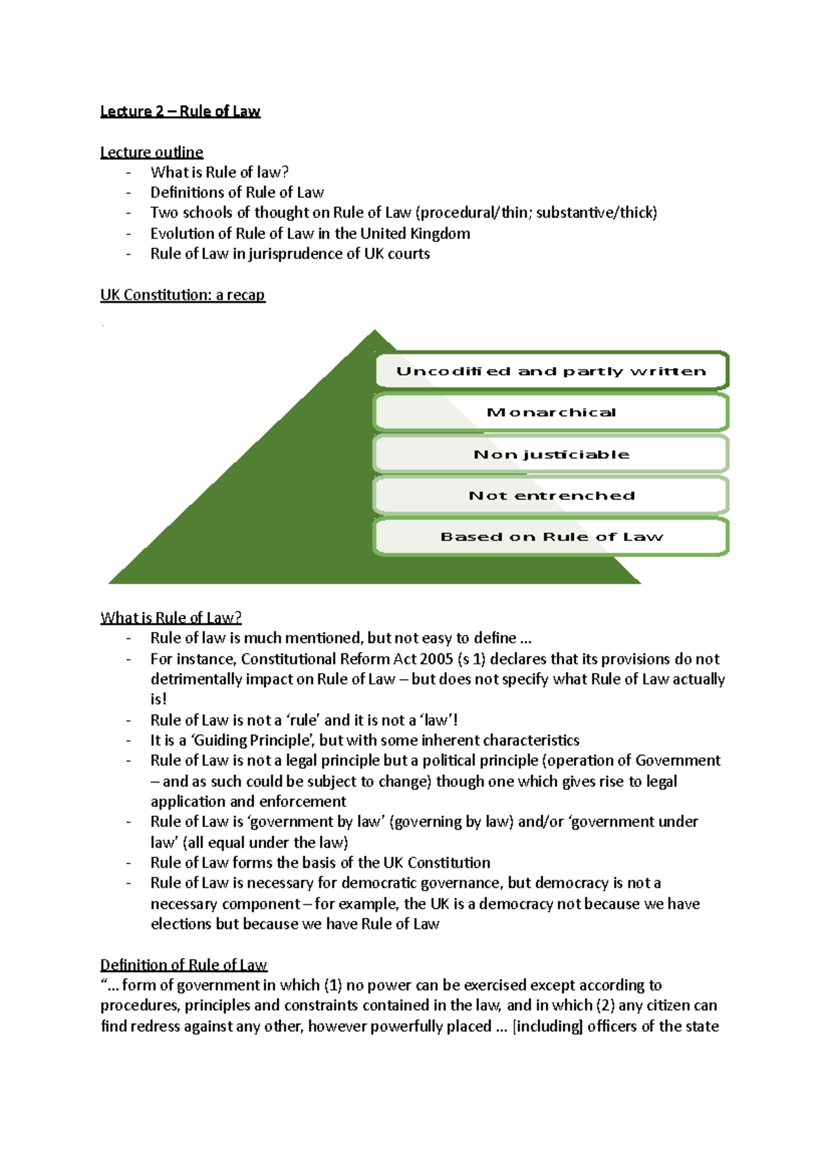 Lecture 2 - Public law - Lecture 2 – Rule of Law Lecture outline - What ...