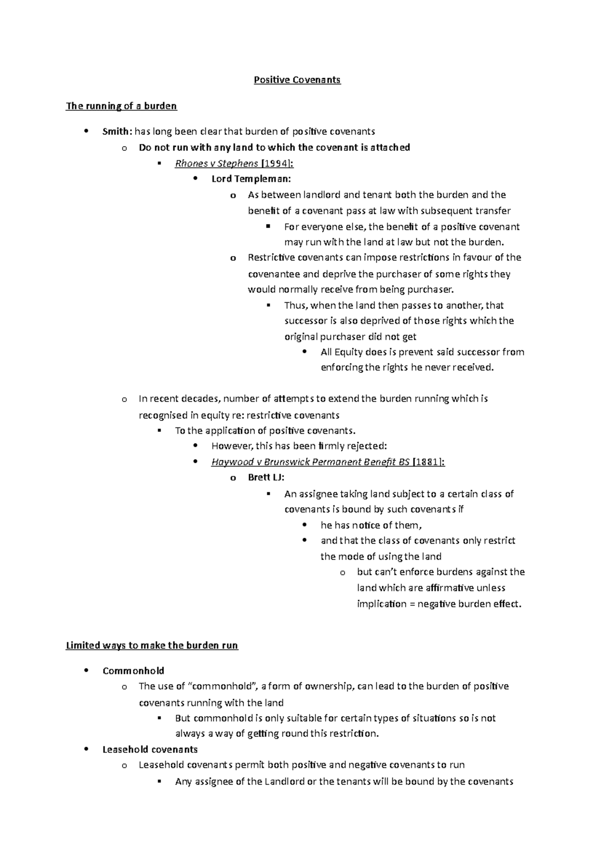 Positive Covenants Overview - Positive Covenants The running of a ...