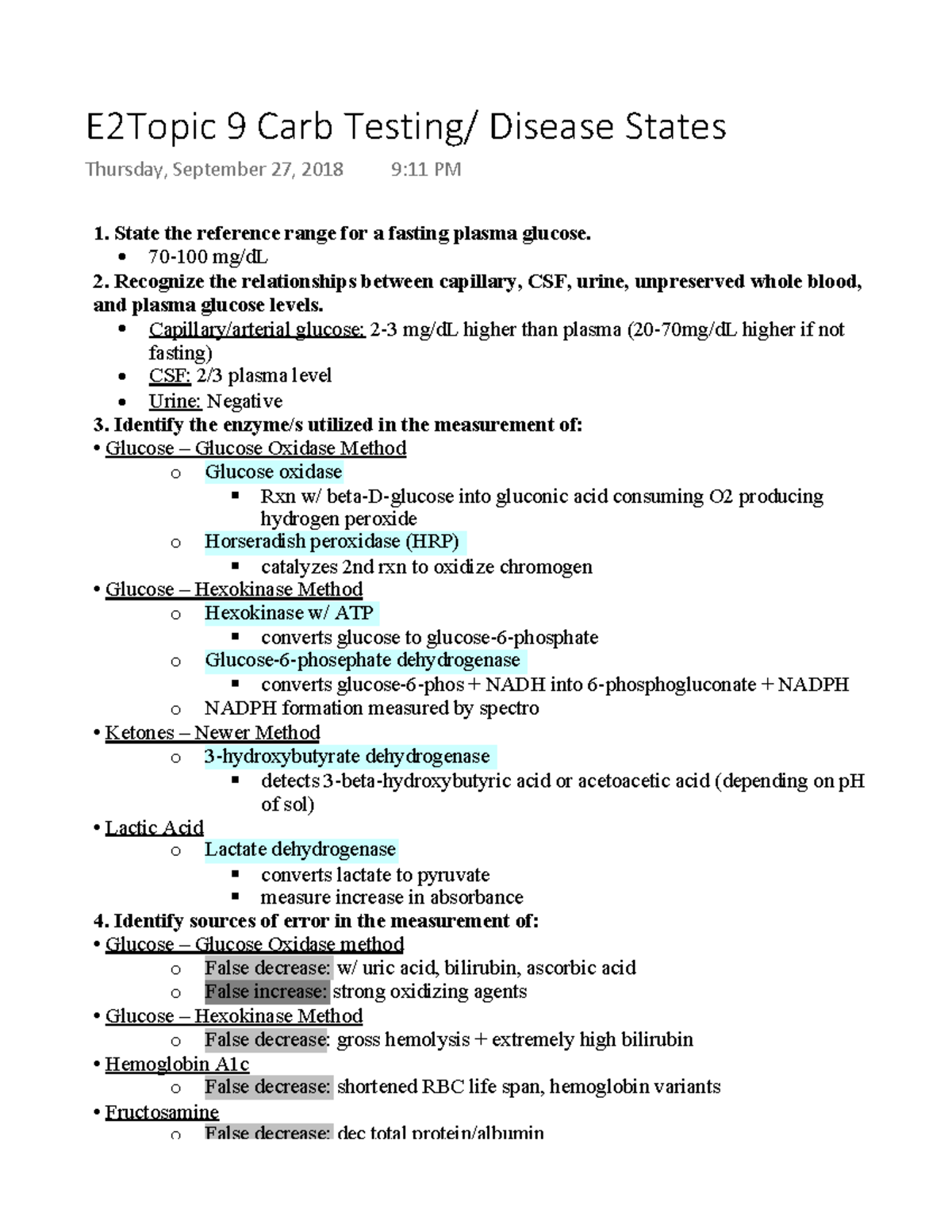E2Topic 9 Carb Testing Disease States - E2Topic 9 Carb Disease States ...