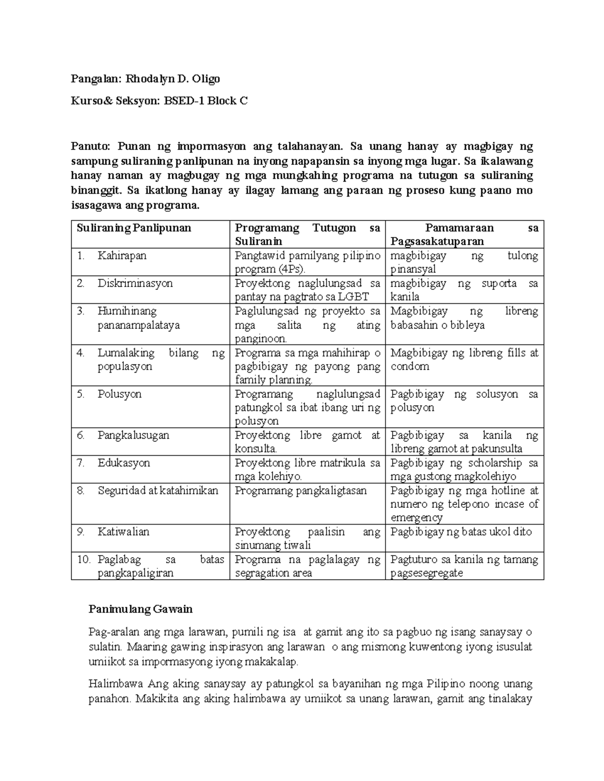 Pagsasanay-8 - pagsasanay - Pangalan: Rhodalyn D. Oligo Kurso& Seksyon ...