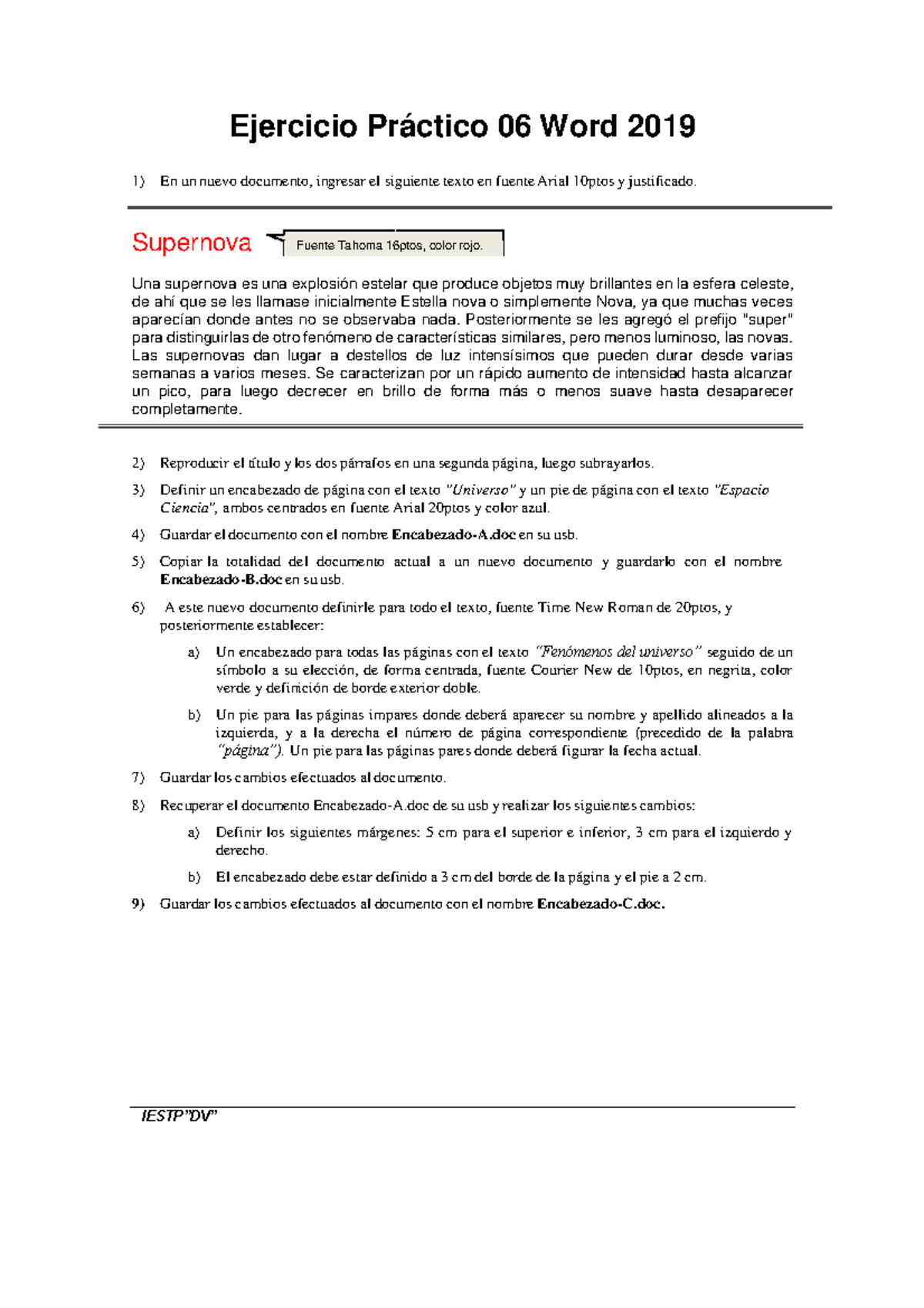Ejpractico 06word - Ejercicio Práctico 06 Word 2019 1) En un nuevo documento, ingresar el ...