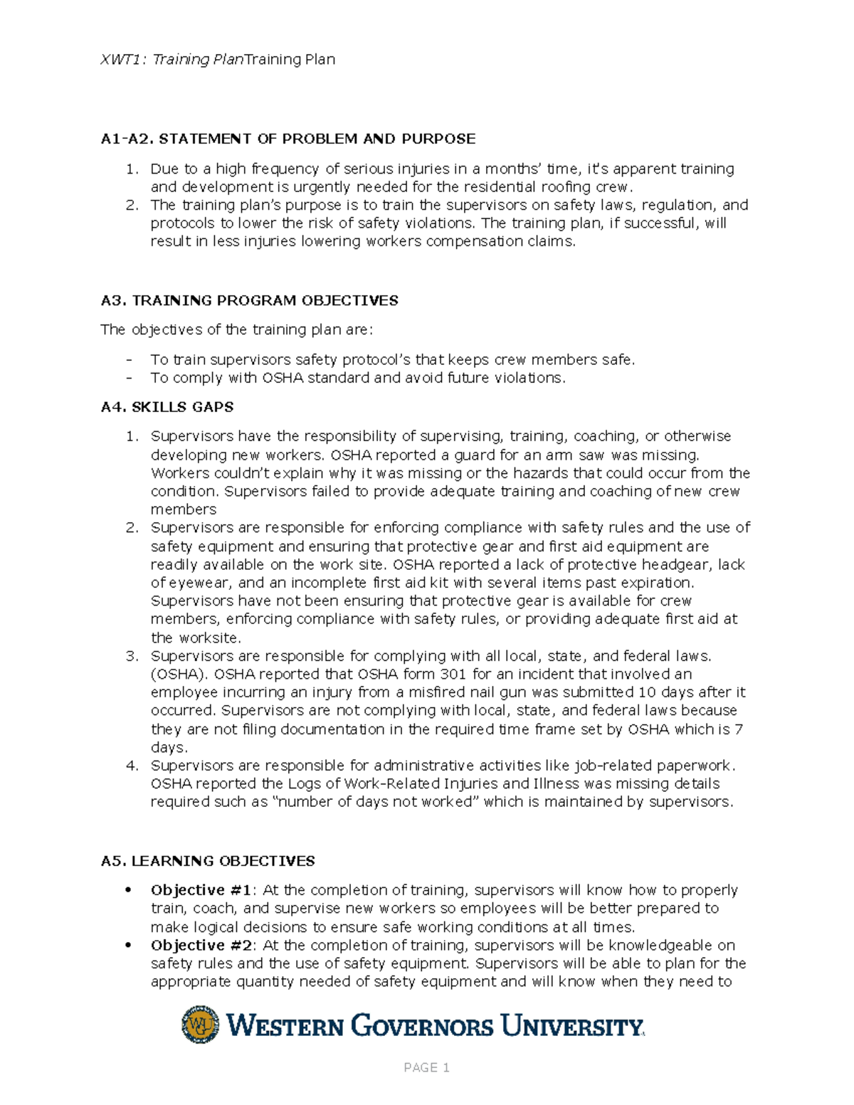 C234 TASK 1 OVERVIEW AND SCENARIO AND PROMPTS - A1-A2. STATEMENT OF ...
