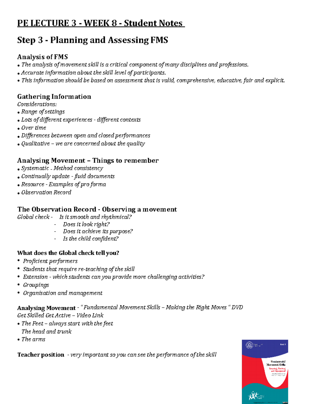 Lecture 8 Physical Education Notes - PE LECTURE 3 - WEEK 8 - Student ...