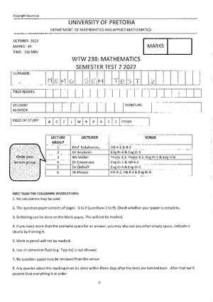 WTW 238 Tut test 7 - 2024 UNIVERSITY OF PRETORIA DEPARTMENT OF ...