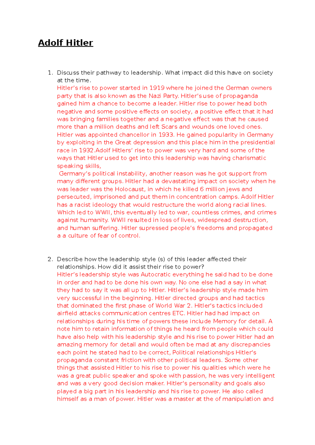 Adolf Hitler - bro - Adolf Hitler 1. Discuss their pathway to ...