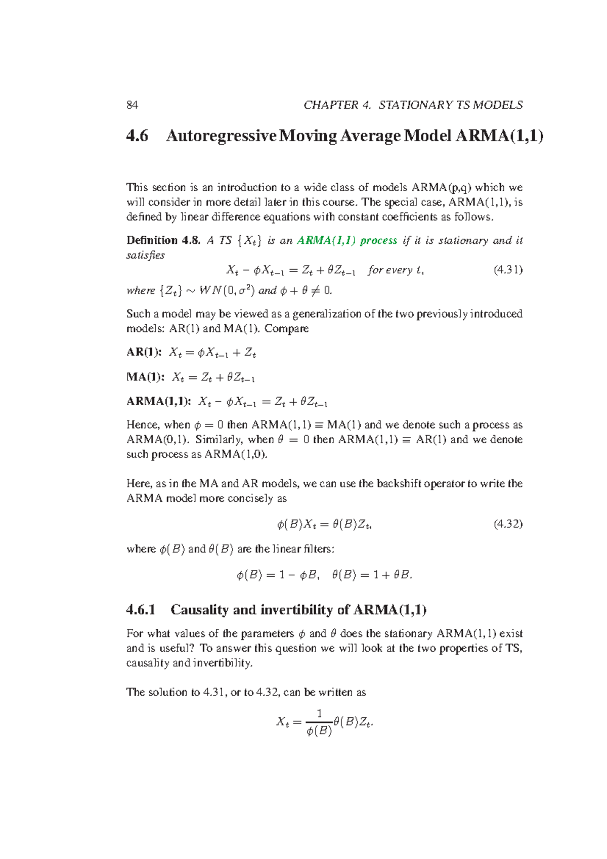 TS Chapter 4 6 - Stat - 84 CHAPTER 4. STATIONARY TS MODELS 4 Autoregressive Moving Average Model ...