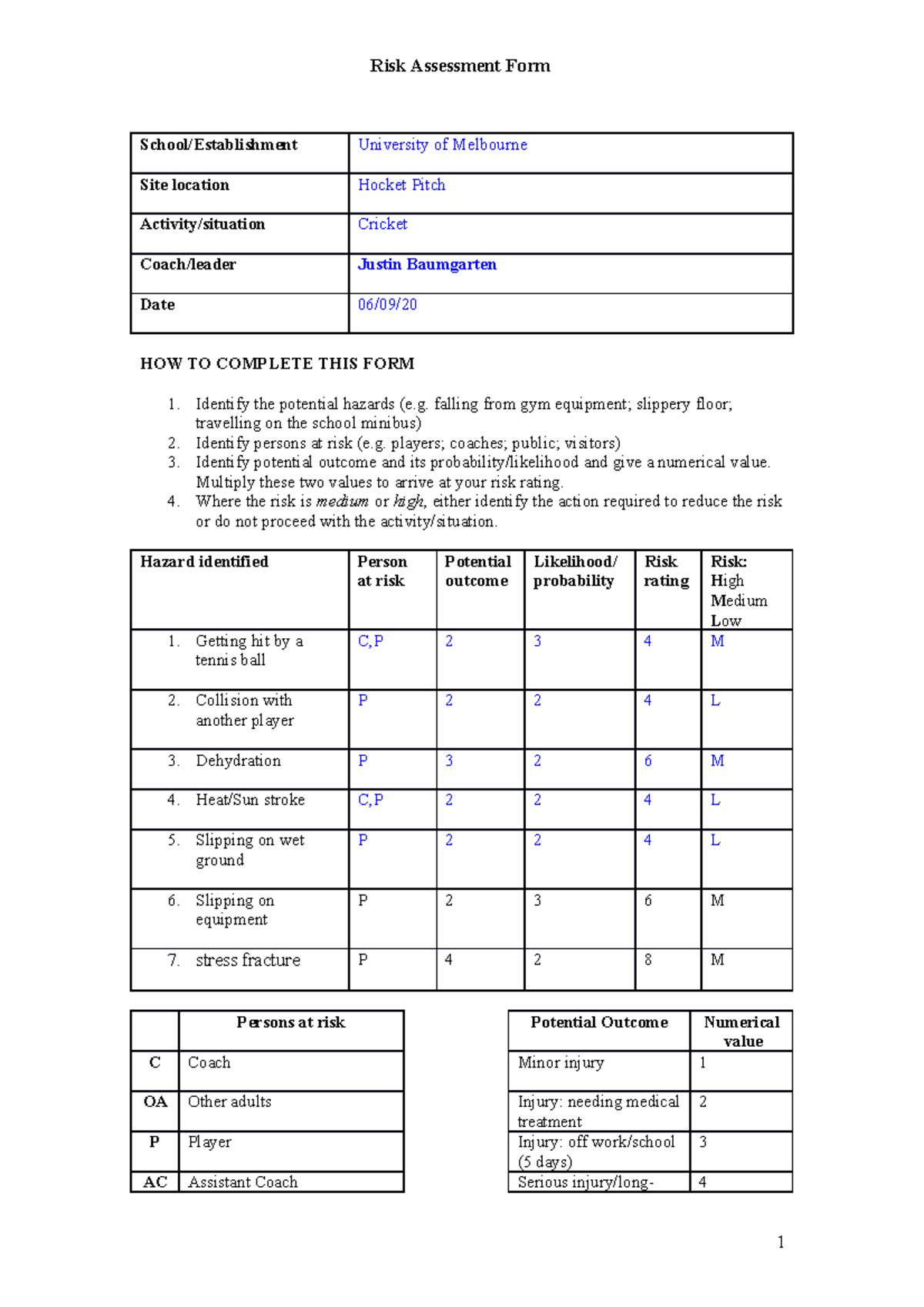 Risk-Assessment-Template - Risk Assessment Form School/Establishment ...