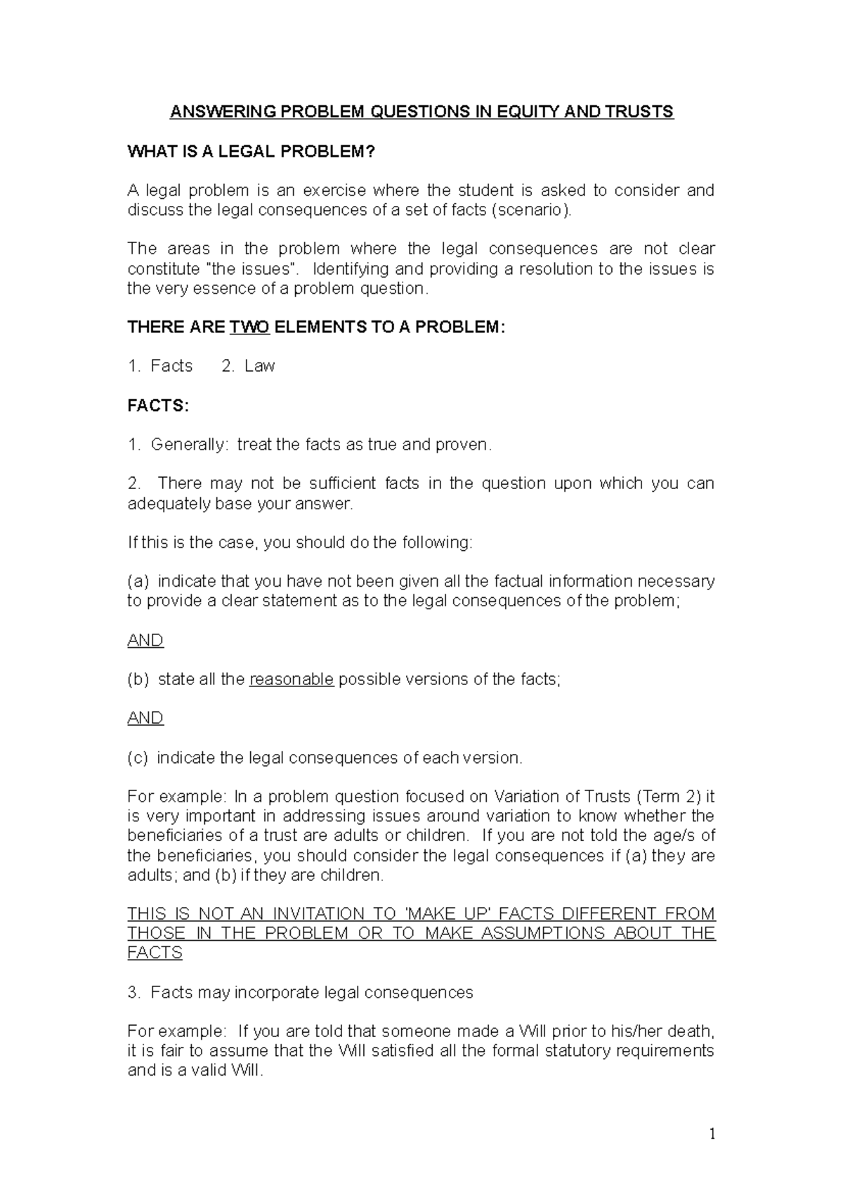 Answering Problem Questions IN Equity AND Trusts - ANSWERING PROBLEM ...
