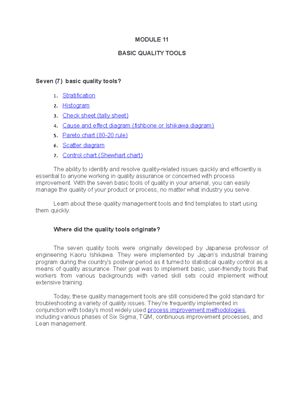 Module 11 - Seven Basic Quality Tools - MODULE 11 BASIC QUALITY TOOLS ...