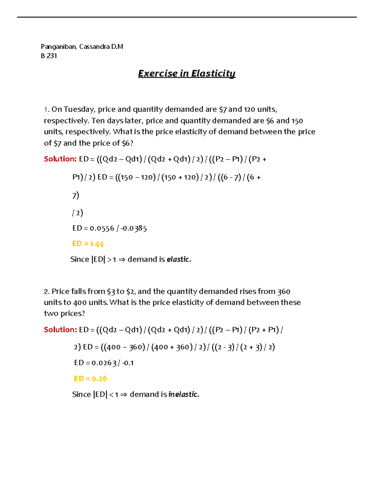 Exercise in Elasticity - Panganiban, Cassandra D B 231 Exercise in ...