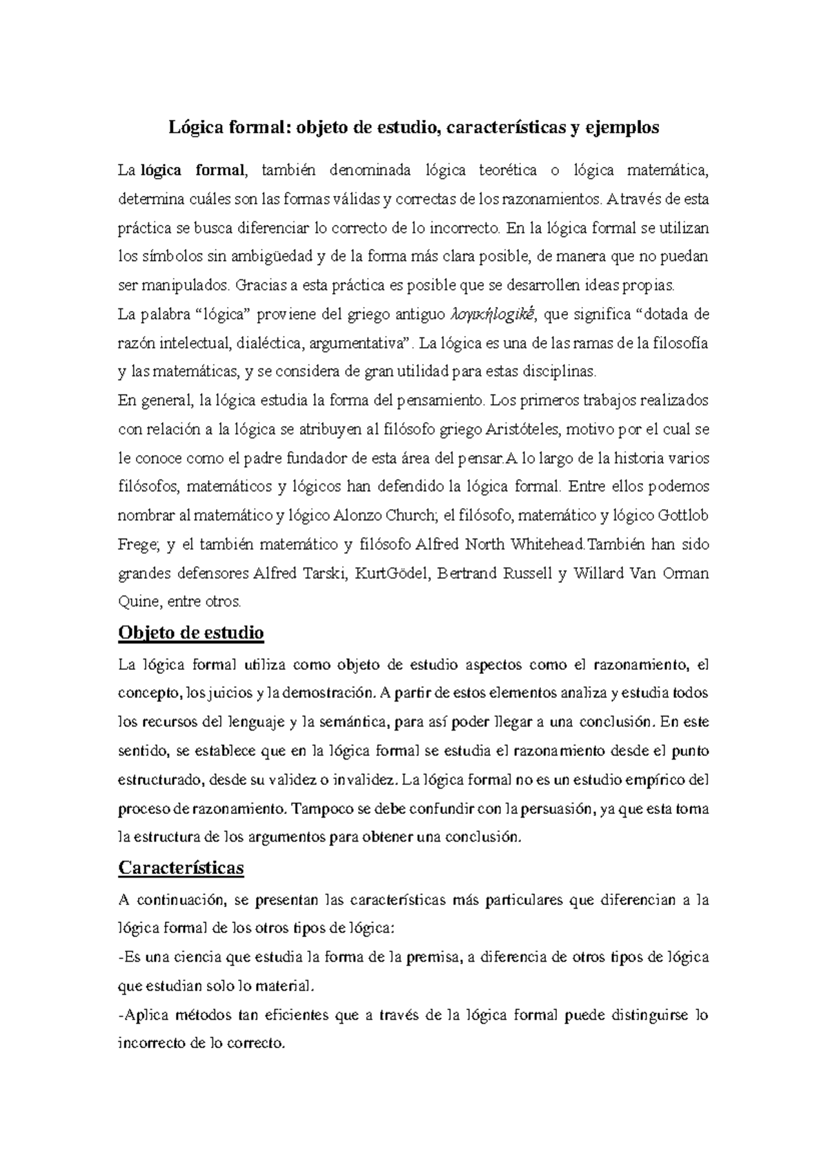 Apuntes (Lógica Formal) - Lógica formal: objeto de estudio ...