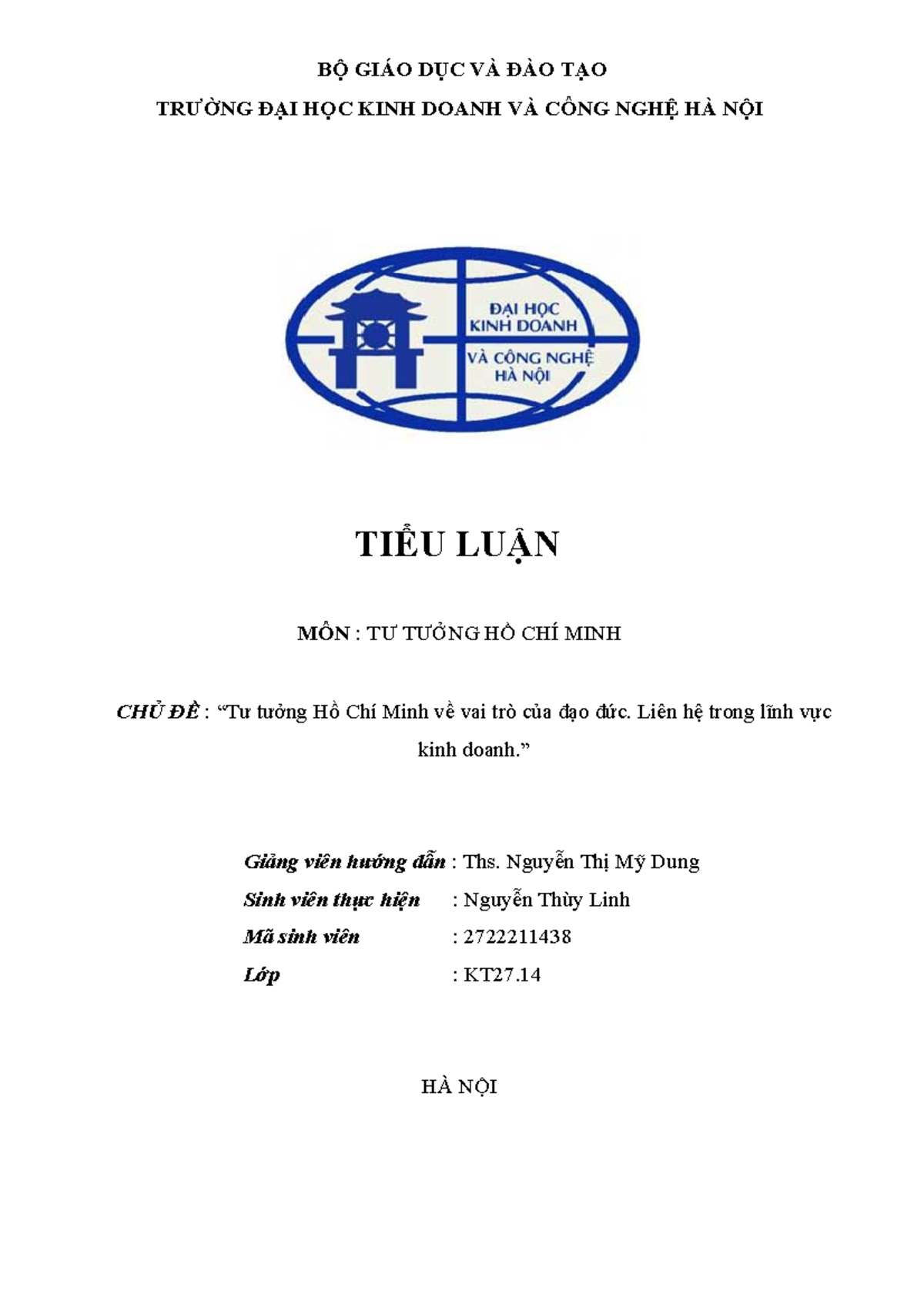 Tieu luan tthcm - tiểu luận môn tư tưởng hồ chí minh - BỘ GIÁO DỤC VÀ ĐÀO TẠO TRƯỜNG ĐẠI HỌC ...