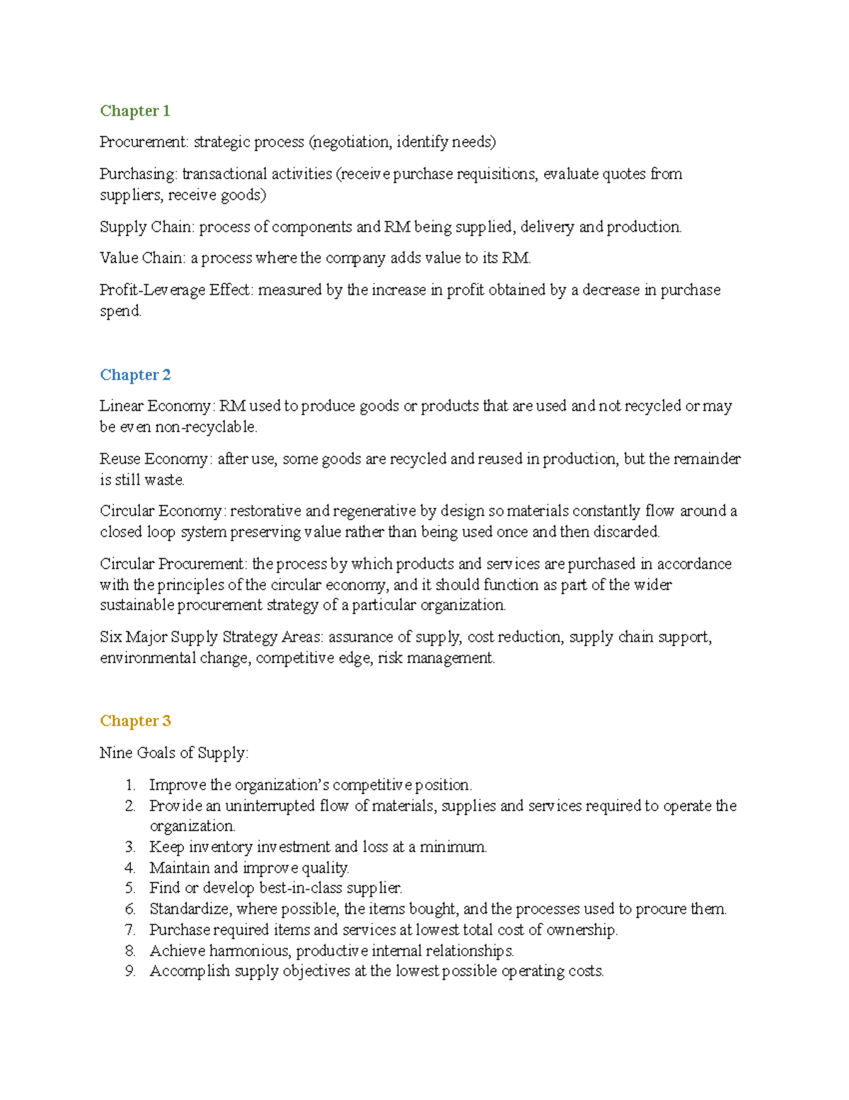 LSCM Quiz 1 - Study Notes - Chapter 1 Procurement: strategic process ...