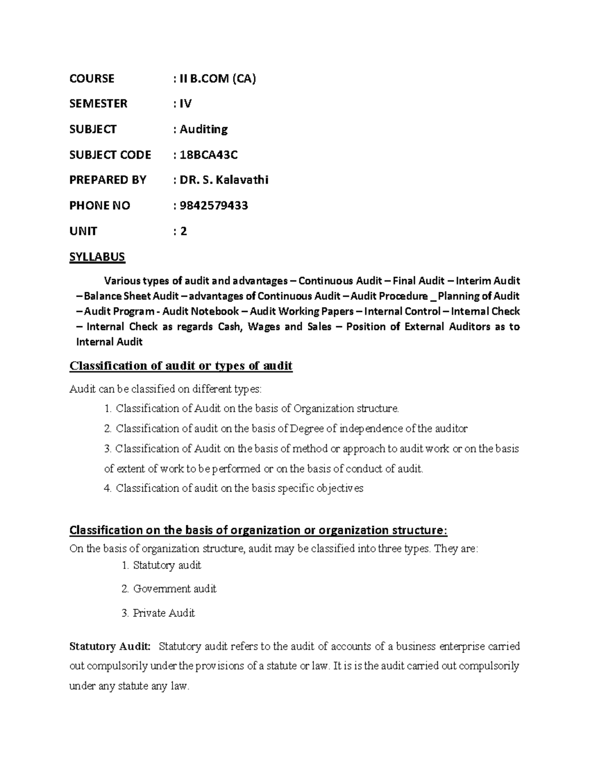18BCA43C-U2 - Notes - COURSE : II B (CA) SEMESTER : IV SUBJECT ...
