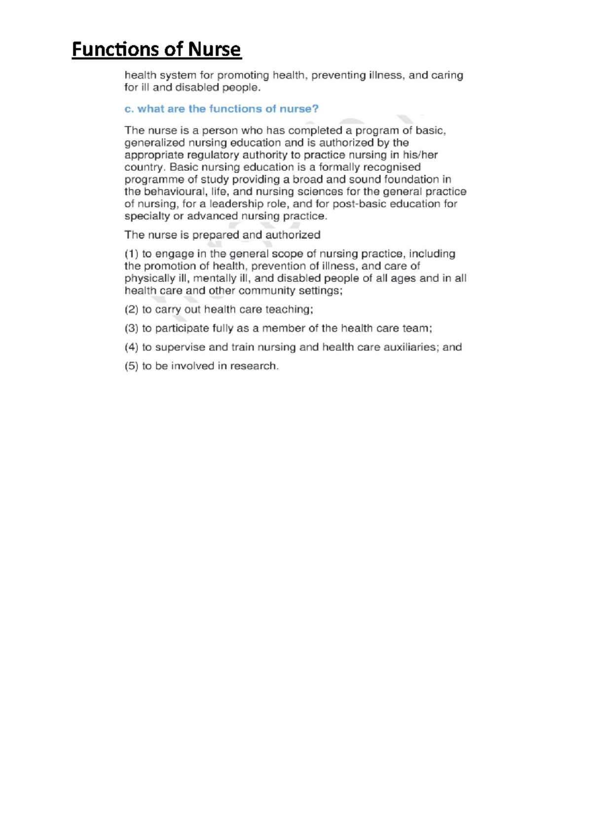 Functions of nurse - First Aid And Nursing - Studocu